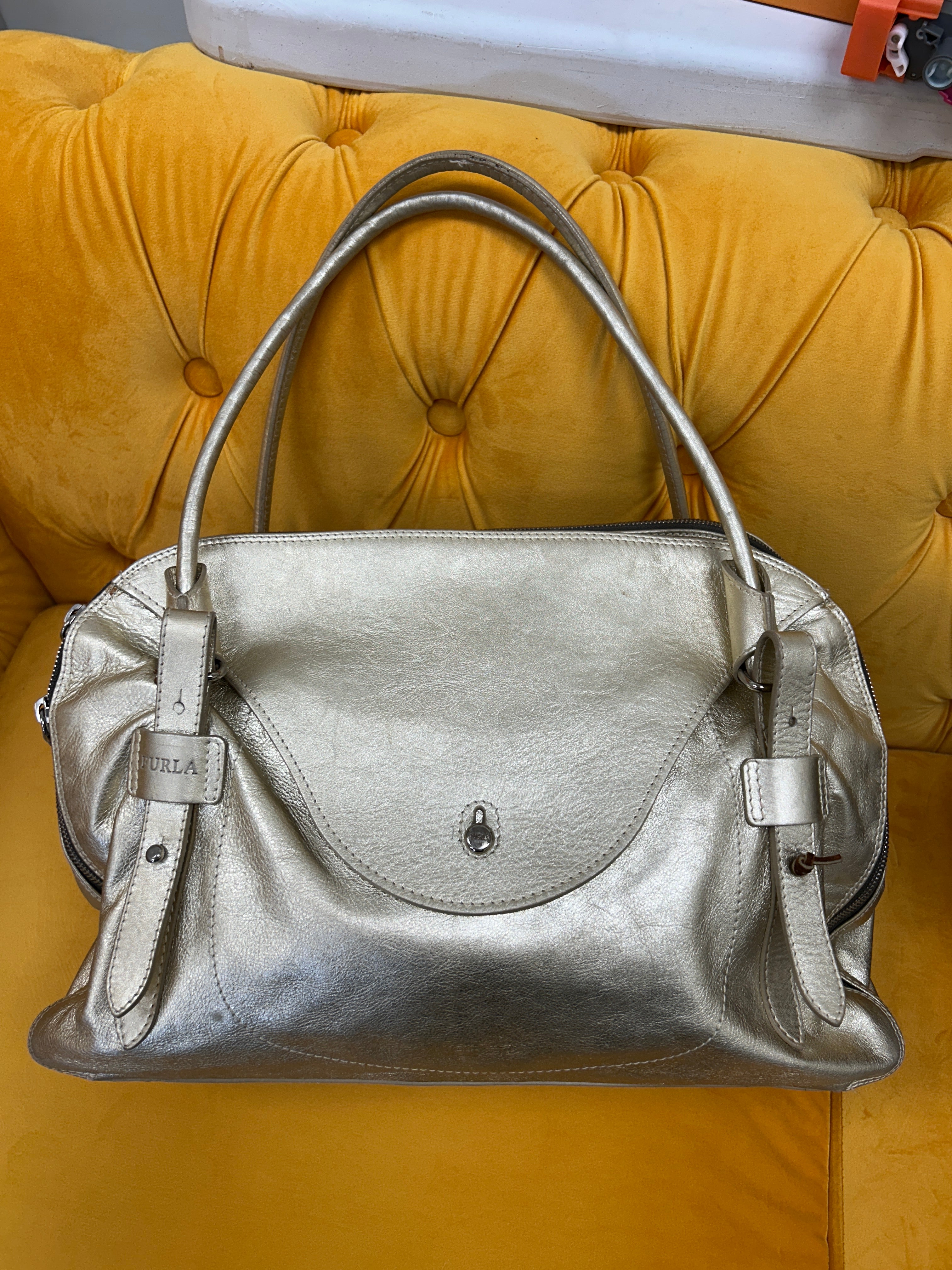 Metallic gold Furla bag – Juniper Skies